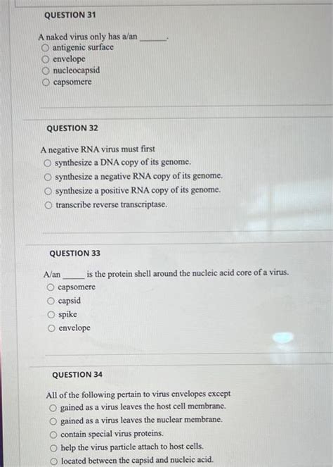Solved QUESTION 31 A Naked Virus Only Has A An Antigenic Chegg