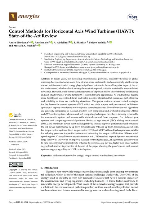 Pdf Control Methods For Horizontal Axis Wind Turbines Hawt State Of The Art Review