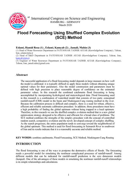 Pdf Flood Forecasting Using Shuffled Complex Evolution Sce Method