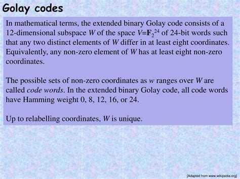 Ppt Information And Coding Theory Hamming Codes Golay Codes