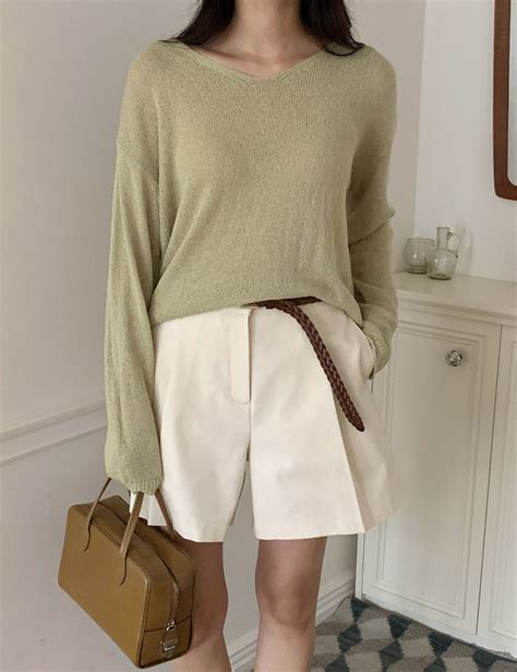 베이지 당일발송🧡 로아 루즈핏 브이넥 니트5color 브이넥여름니트긴팔니트얇은니트 에이블리