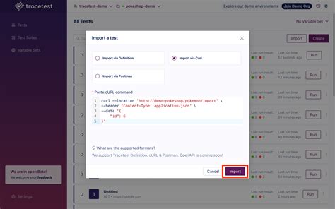 Importing Tests From A Curl Command Tracetest Docs