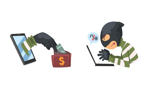 Hacker Dalam Black Mask Melanggar Password Dan Mobile Security Vector Set Ilustrasi Stok Unduh