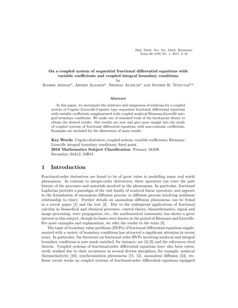 Pdf On A Coupled System Of Sequential Fractional Differential
