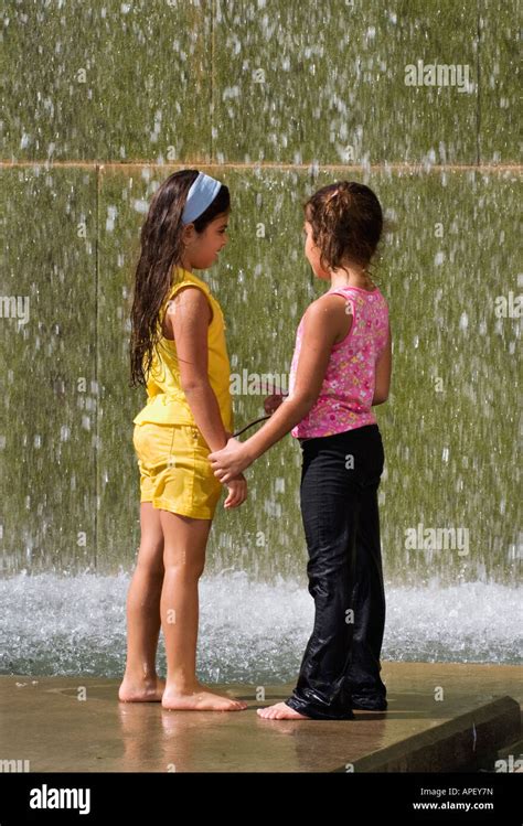 Two Wet Young Girls Talking In Front Of Falling Water The Belvedere