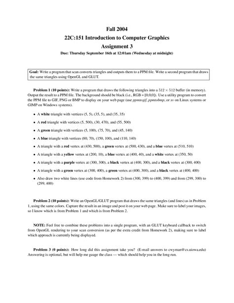 3 Practice Problems On Computer Graphics Assignment 3 22c 151 Docsity