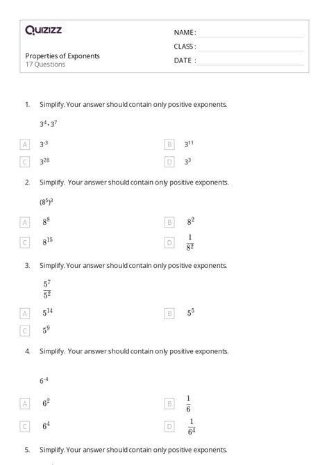 50 Properties Of Exponents Worksheets For 8th Class On Quizizz Worksheets Library
