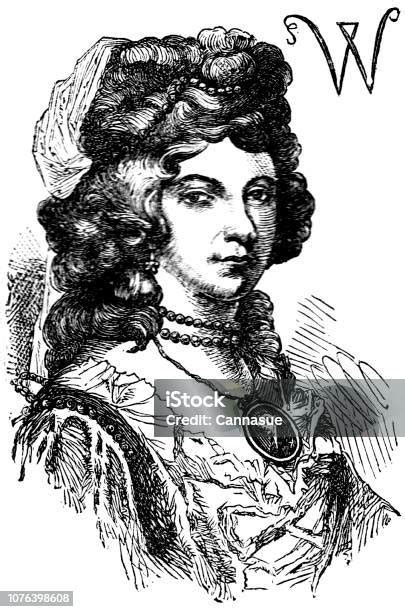 삭제 된 초기 대문자 W으로 18 세기의 시대에서 로얄 레이디의 빅토리아 흑백 그림 4 명의 조르쥬 1879입니다 18세기에 대한 스톡 벡터 아트 및 기타 이미지 Istock