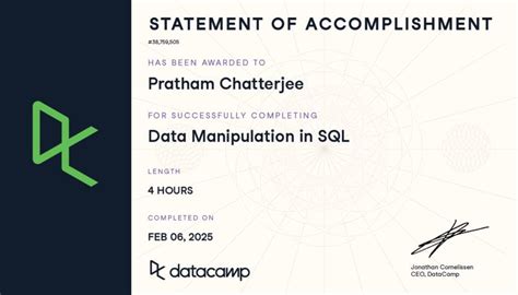Sql Datamanipulation Dataanalysis Datacamp Upskilling Pratham Chatterjee