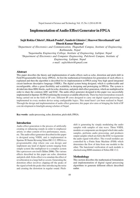 PDF Implementation Of Audio Effect Generator In FPGA