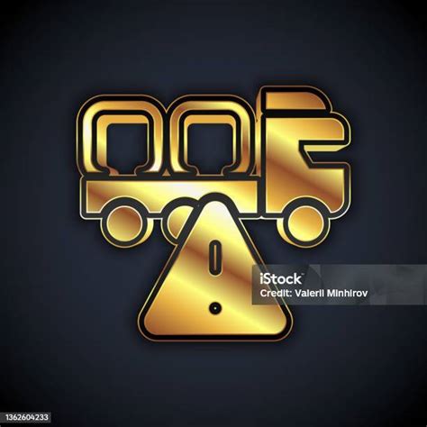 검은 색 배경에 고립 된 골드 스톱 배달화물 트럭 차량 아이콘 벡터 개념에 대한 스톡 벡터 아트 및 기타 이미지 개념 검은색 경제 Istock