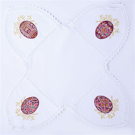 Пасхальна серветка з вишитими писанками та мереживом біла купити в Україні та Києві Інтернет