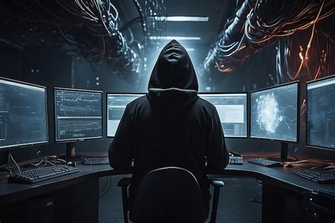 Premium Ai Image Shot From The Back To Hooded Hacker Breaking Into