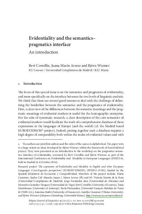 Pdf Evidentiality And The Semantics Pragmatics Interface