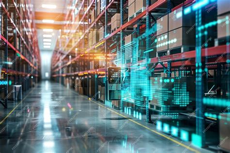 Warehouse Automation With Digital Overlay Premium Ai Generated Image