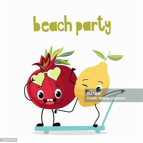 재미있는 캐릭터 만화 코코넛 및 파파야의 벡터 일러스트 레이 션 모자 재미있는 과일 칵테일 알로하 비문 가공의 인물에 대한 스톡