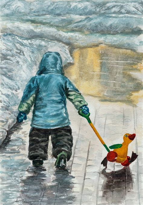 Иллюстрация Утка на прогулке в стиле живопись | Illustrators.ru