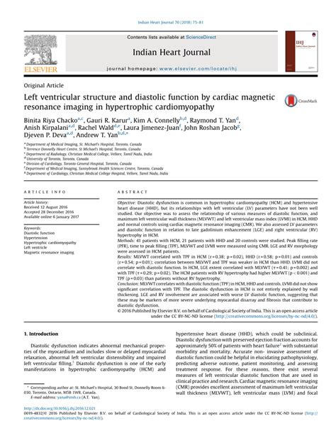 Pdf Left Ventricular Structure And Diastolic Function By Cardiac Magnetic Resonance Imaging In