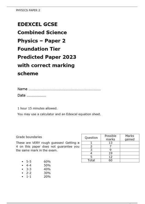 A Paper With The Text Edexcel Gcse Combined Science Physics Paper 2