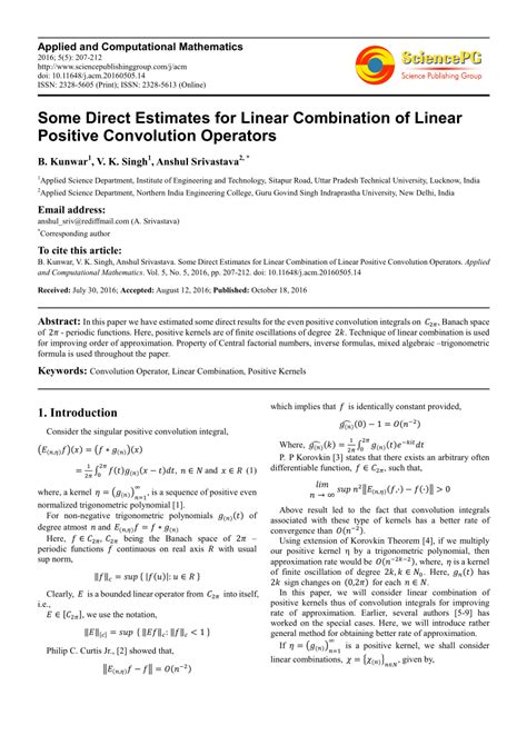 Pdf Some Direct Estimates For Linear Combination Of Linear Positive Convolution Operators
