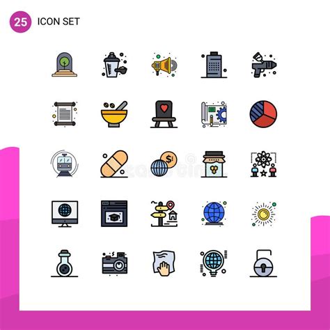 25 Universal Filled Line Flat Color Signs Symbols Of Color Power Advertise Phone Cell Stock