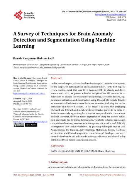 PDF A Survey Of Techniques For Brain Anomaly Detection And Segmentation Using Machine Learning