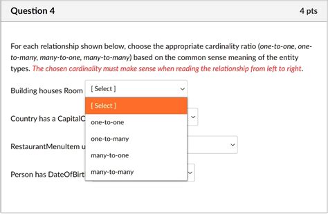 Solved Question 4 Pts For Each Relationship Shown Below Choose The