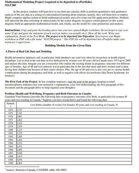 Mathematical Modeling Project Required To Be