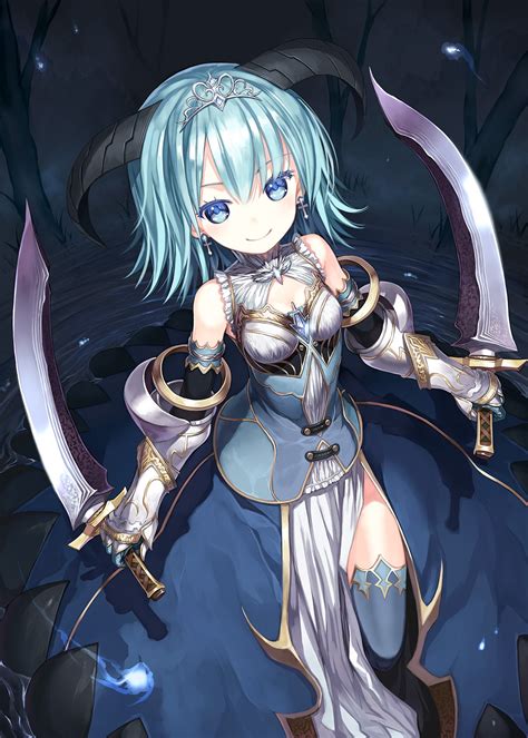 Anime Girl Sword Blue Hair