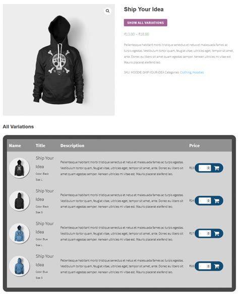 Woocommerce Product Variation Table Documentation Wp Swings