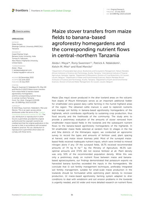 Pdf Maize Stover Transfers From Maize Fields To Banana Based Agroforestry Homegardens And The