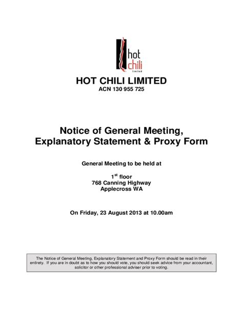 Fillable Online Notice Of General Meeting Explanatory Statement And Proxy Form Fax Email Print