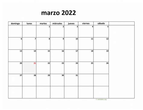 Calendario Marzo 2022 De México