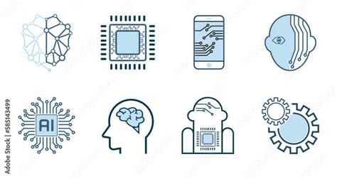 Set Of Artificial Intelligence Ai Icons Symbols In Groups Of Isorated