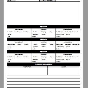 ABC Data Sheet ABA Digital Download Aba Session Notes Aba Therapy Log Aba Materials ABA