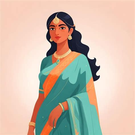 Premium Photo A Drawing Of A Woman With A Sari On It