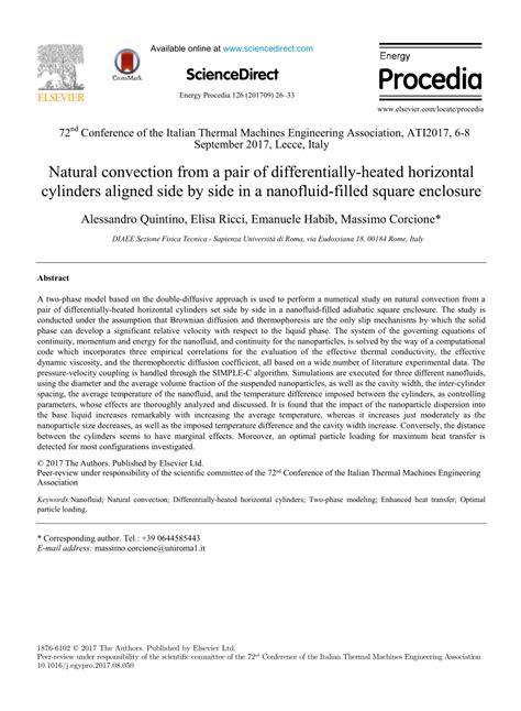 Pdf Natural Convection From A Pair Of Differentially Heated Horizontal Cylinders Aligned Side