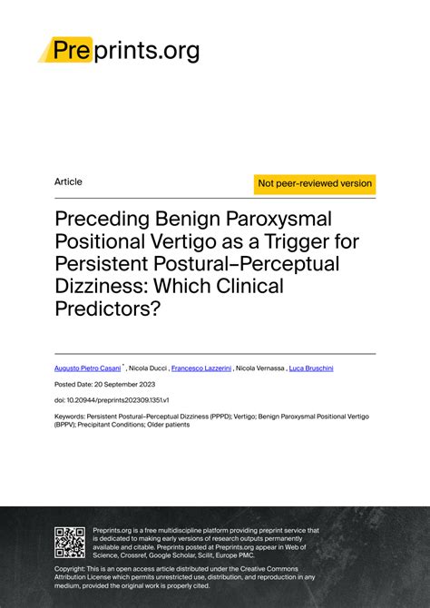 Pdf Preceding Benign Paroxysmal Positional Vertigo As A Trigger For Persistent Postural
