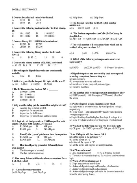 Digital Mcq Pdf Binary Coded Decimal Electronic Circuits