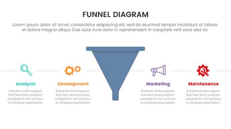 4 포인트 목록과 깔때기가 가로 방향으로 도형되는 슬라이드 프레젠테이션을 위한 인포그래픽 깔때기 차트 개념 개념에 대한 스톡 벡터 아트 및 기타 이미지 Istock