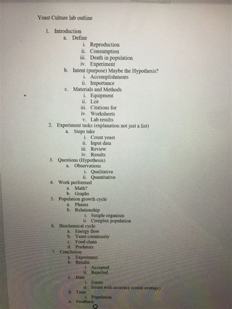 Yeast Culture Lab Outline Introduction A Define Chegg Com