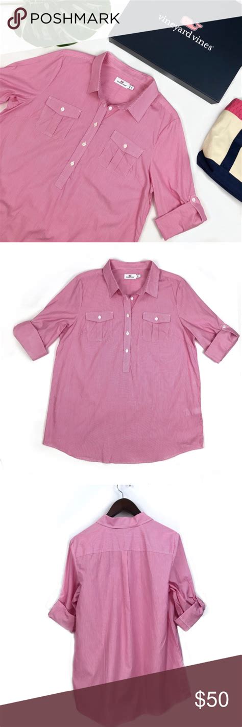 Vineyard Vines Pink Poplin Popover Camp Shirt 16
