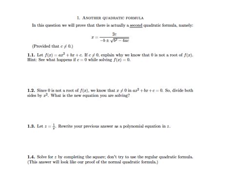 Solved ANOTHER QUADRATIC FORMULA In This Question We Will Chegg Com