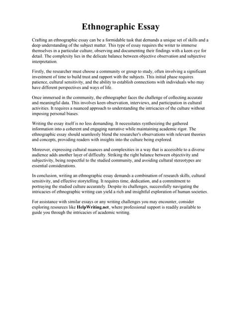 Ethnographic Essay Pdf