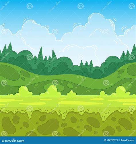 Seamless Game Background Forest Landscape For Game Design Stock Vector
