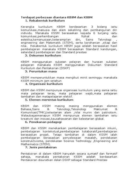 Terdapat Perbezaan Diantara Kbsm Dan Kssm Pdf