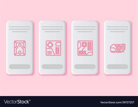 Set Line Hard Disk Drive Hdd Motherboard Digital Vector Image