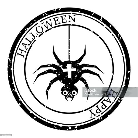 할로윈 스탬프 우편 아이콘 거미 실루엣 물개입니다 그런지 텍스처 여권 라운드 디자인 벡터 디자인 복고풍 절연 10월에 대한 스톡 벡터 아트 및 기타 이미지 Istock