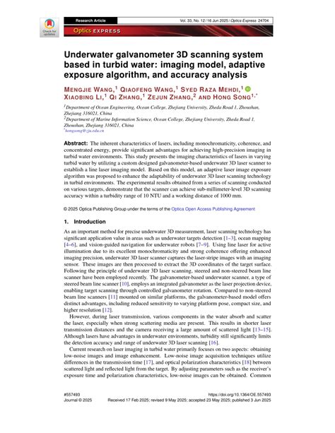 Pdf Underwater Galvanometer 3d Scanning System Based In Turbid Water