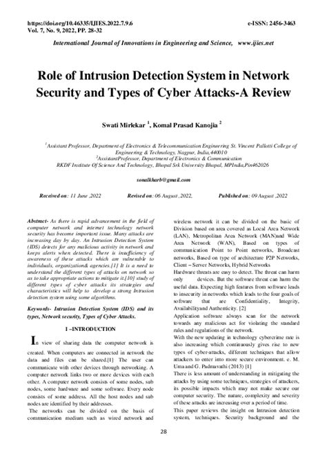pdf role of intrusion detection system in network security and types